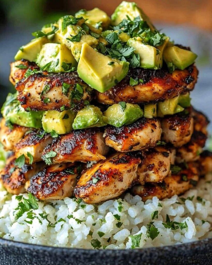 Honey Lime Chicken & Avocado Rice Stack - glassika