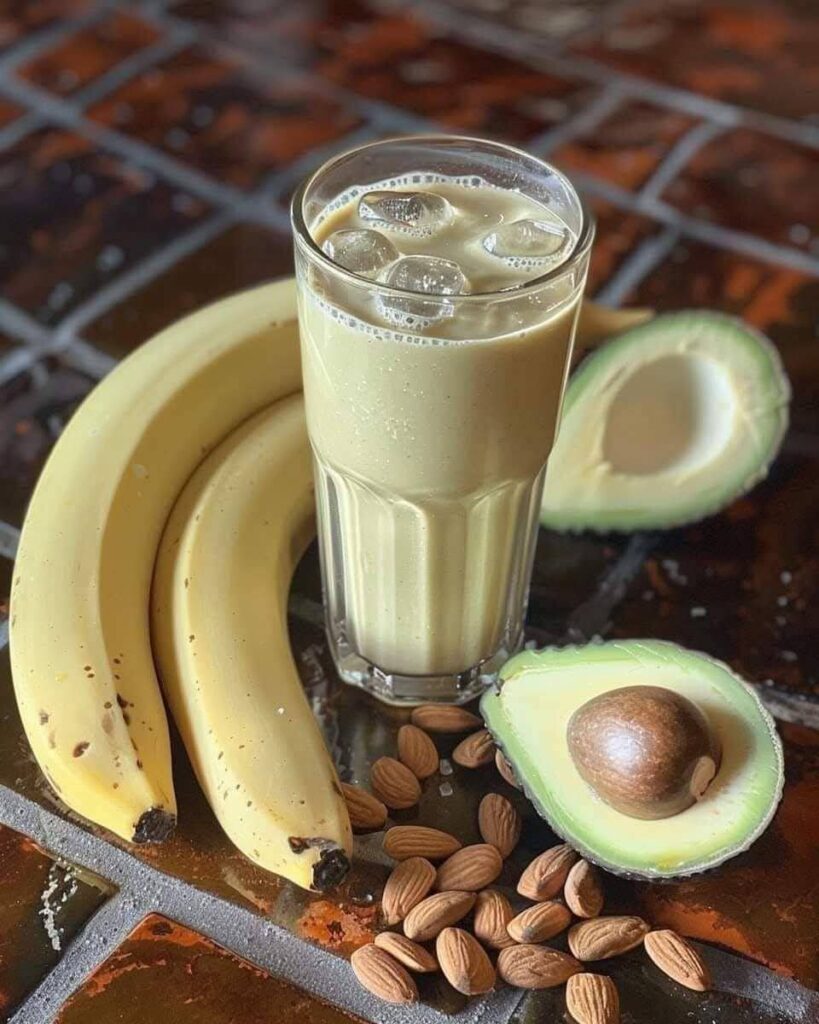 ALMOND BANANA AVOCADO SMOOTHIE WITH HONEY - glassika