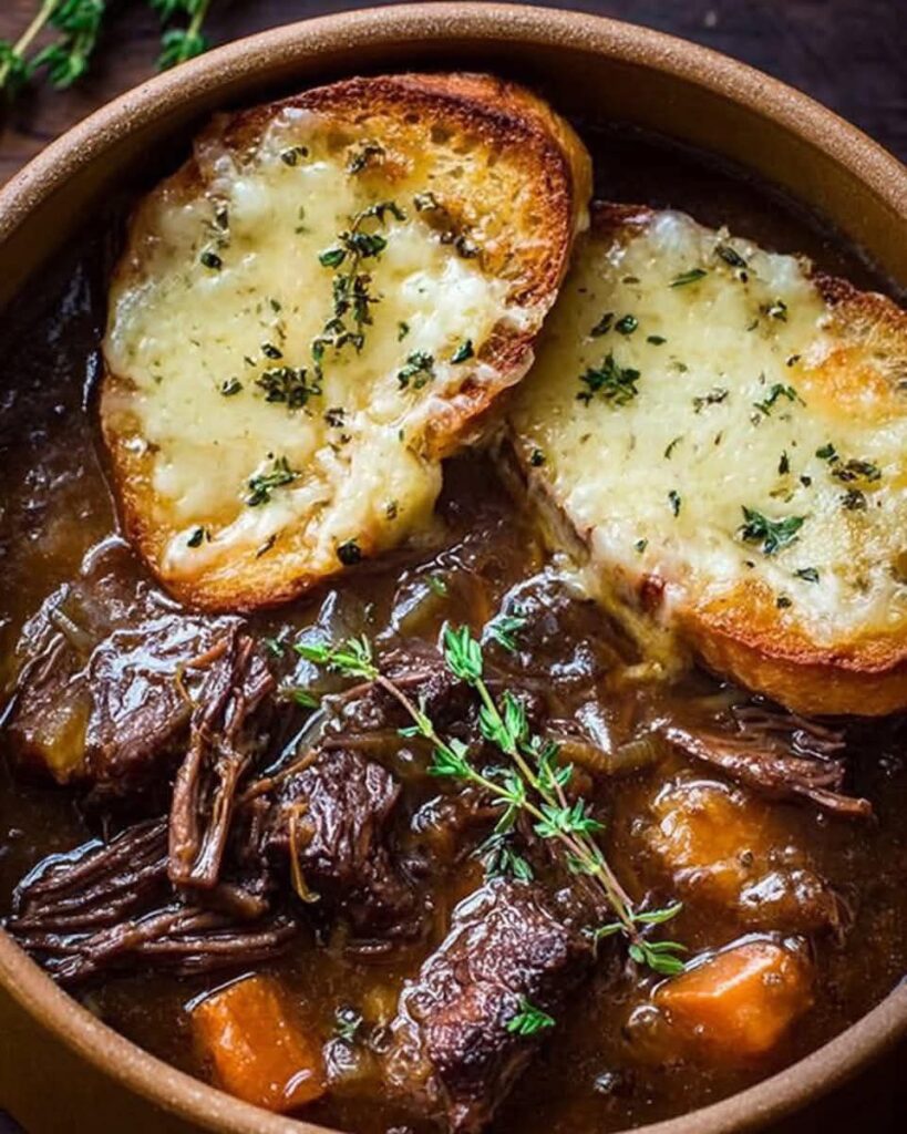 French Onion Short Rib Soup with Cheesy Gruyère Toast - glassika