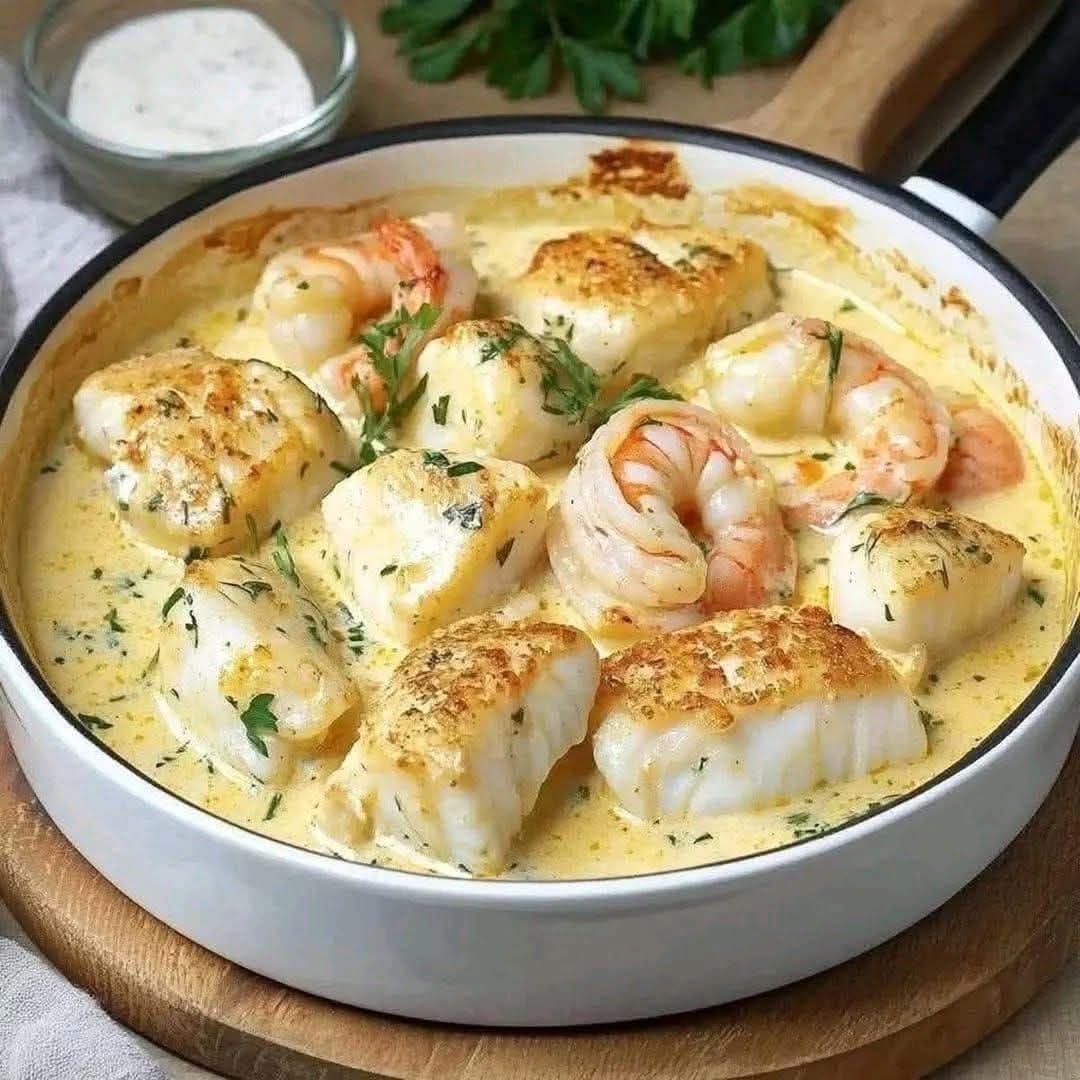 Shrimp and Cod in Creamy Garlic Sauce - glassika